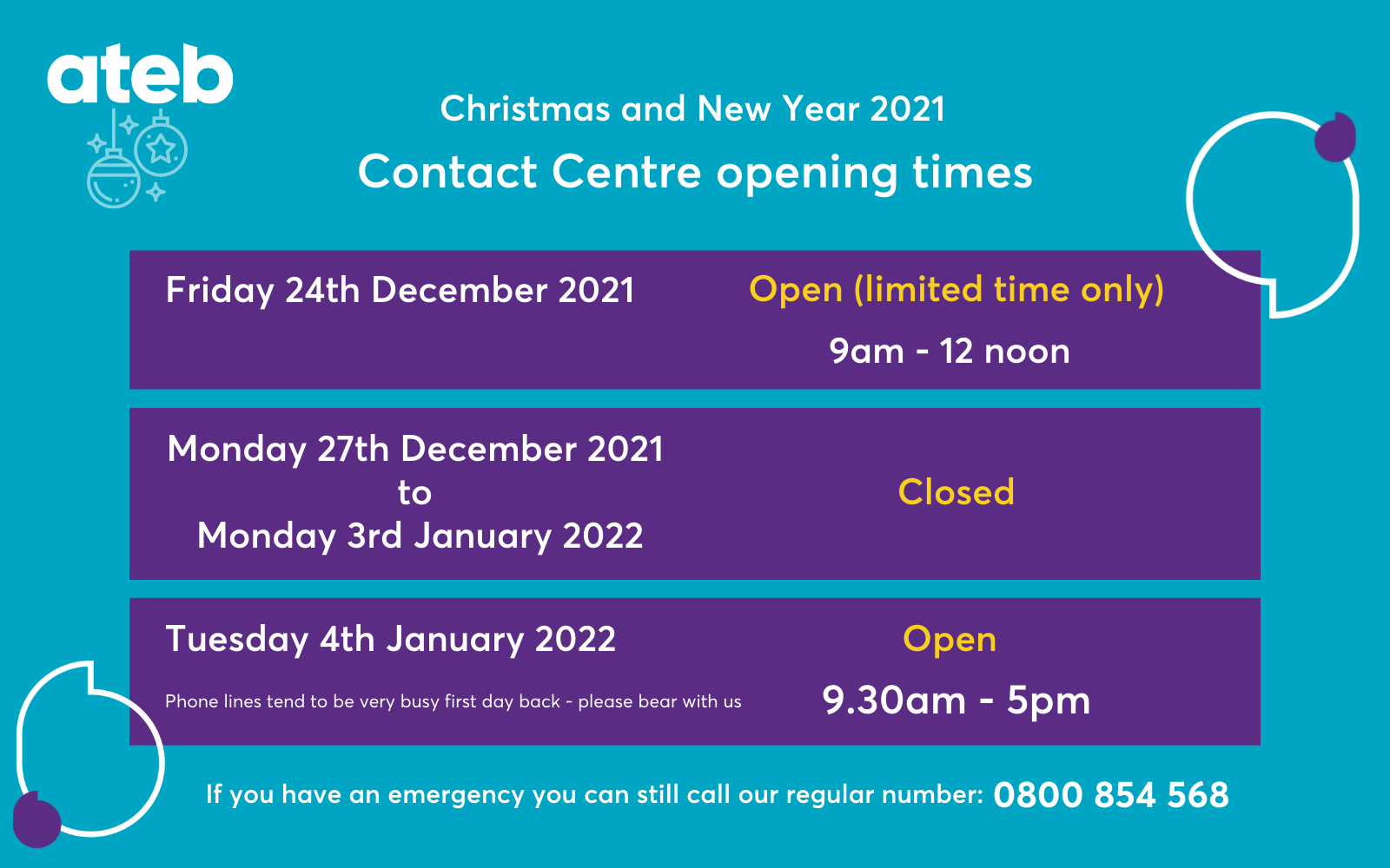 Christmas And New Year Opening Times Ateb